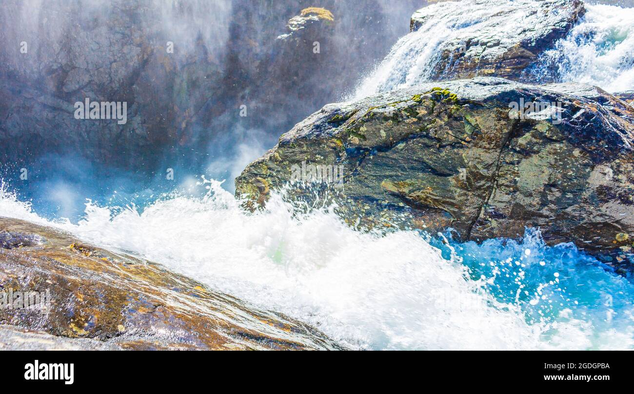Fast flowing river water of the waterfall Rjukandefossen in Hemsedal ...