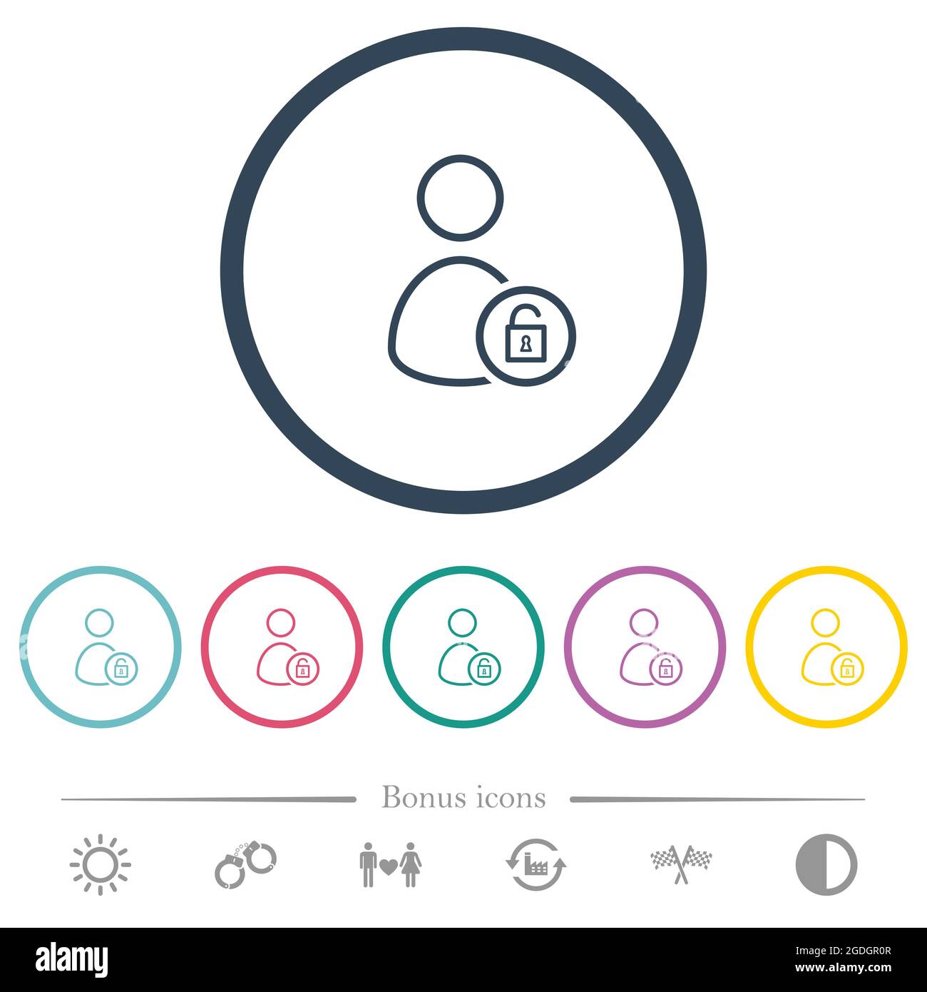Unlock user outline flat color icons in round outlines. 6 bonus icons ...