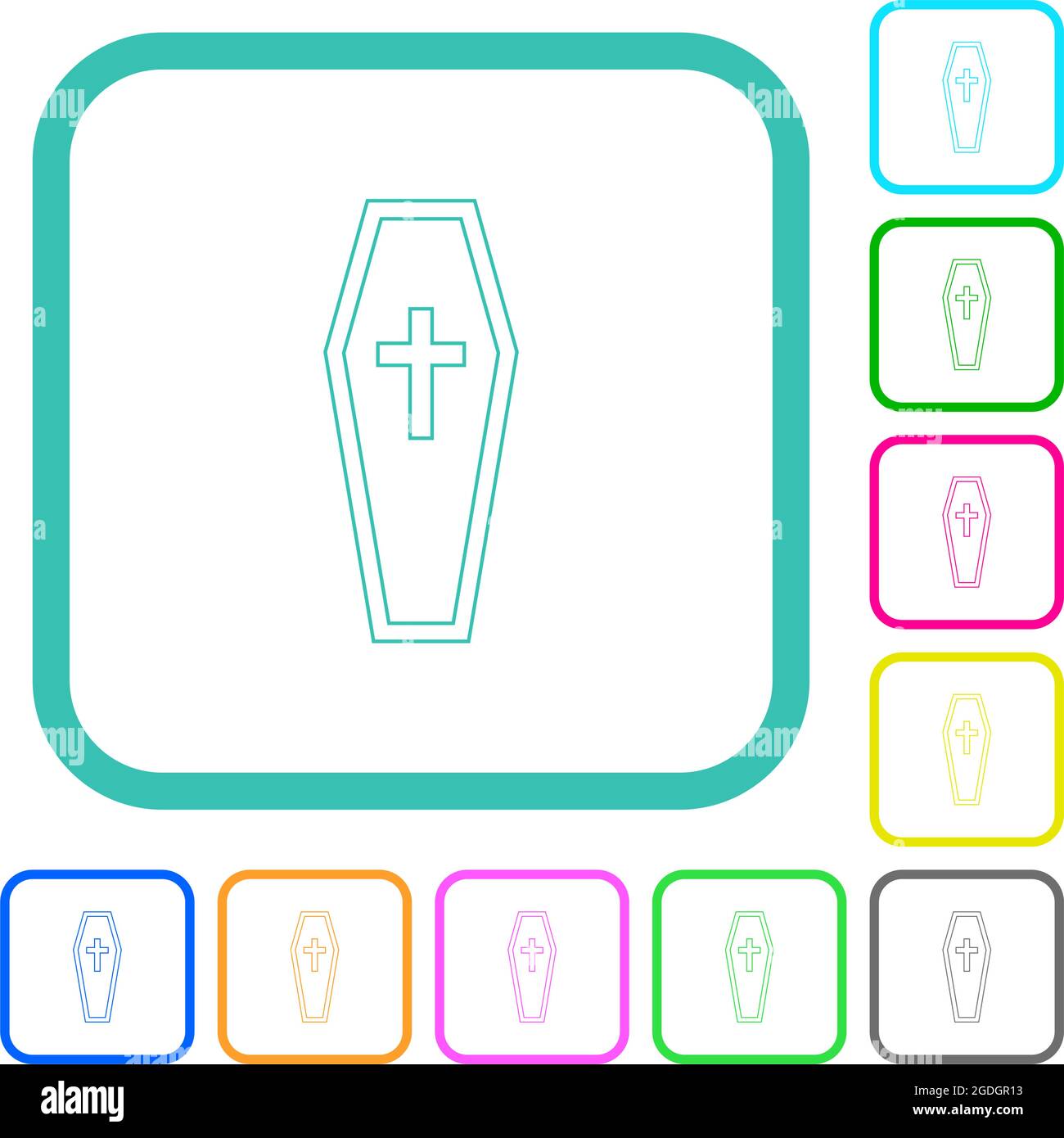 Coffin outline vivid colored flat icons in curved borders on white ...