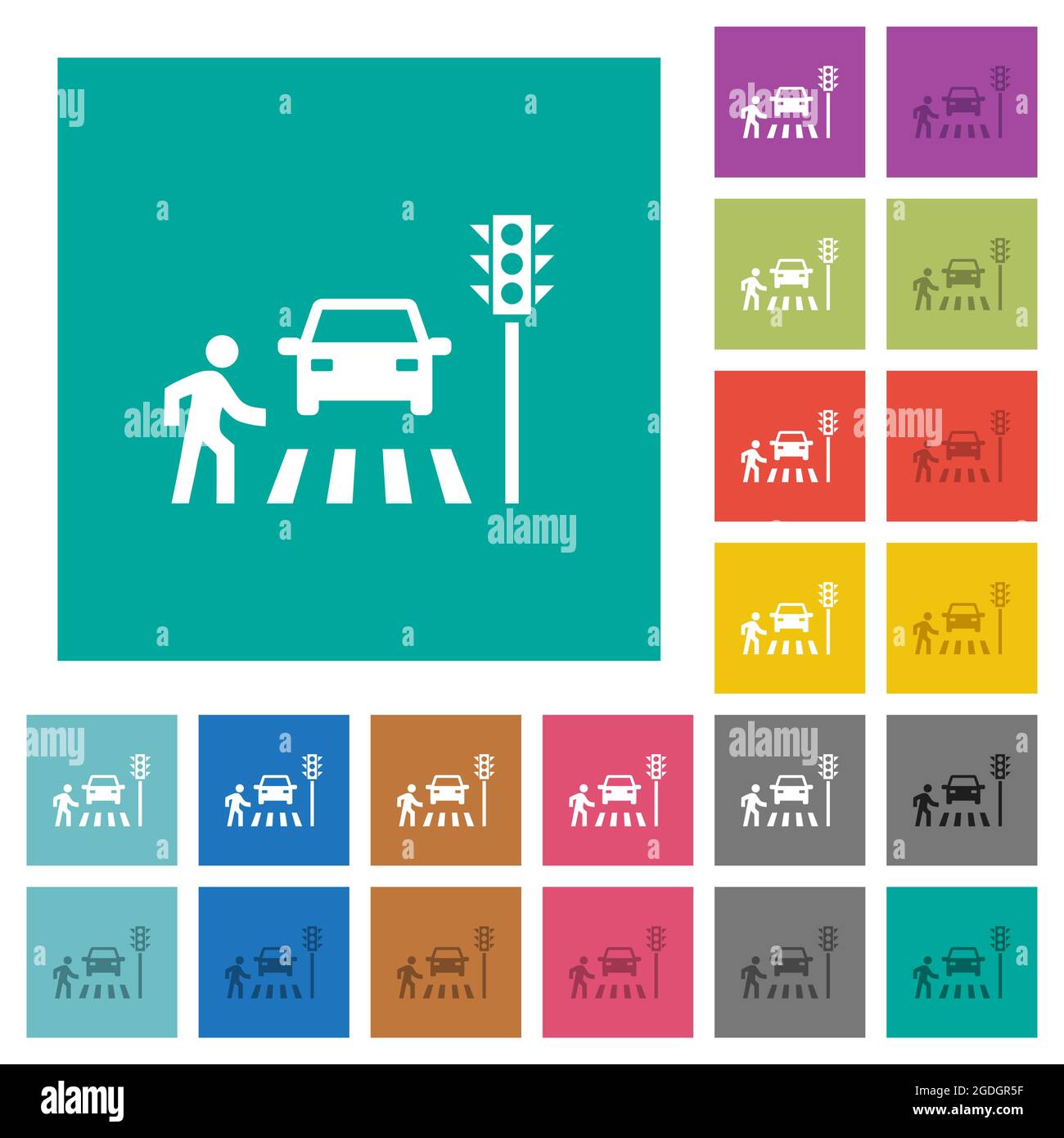 Pedestrian crossing multi colored flat icons on plain square ...