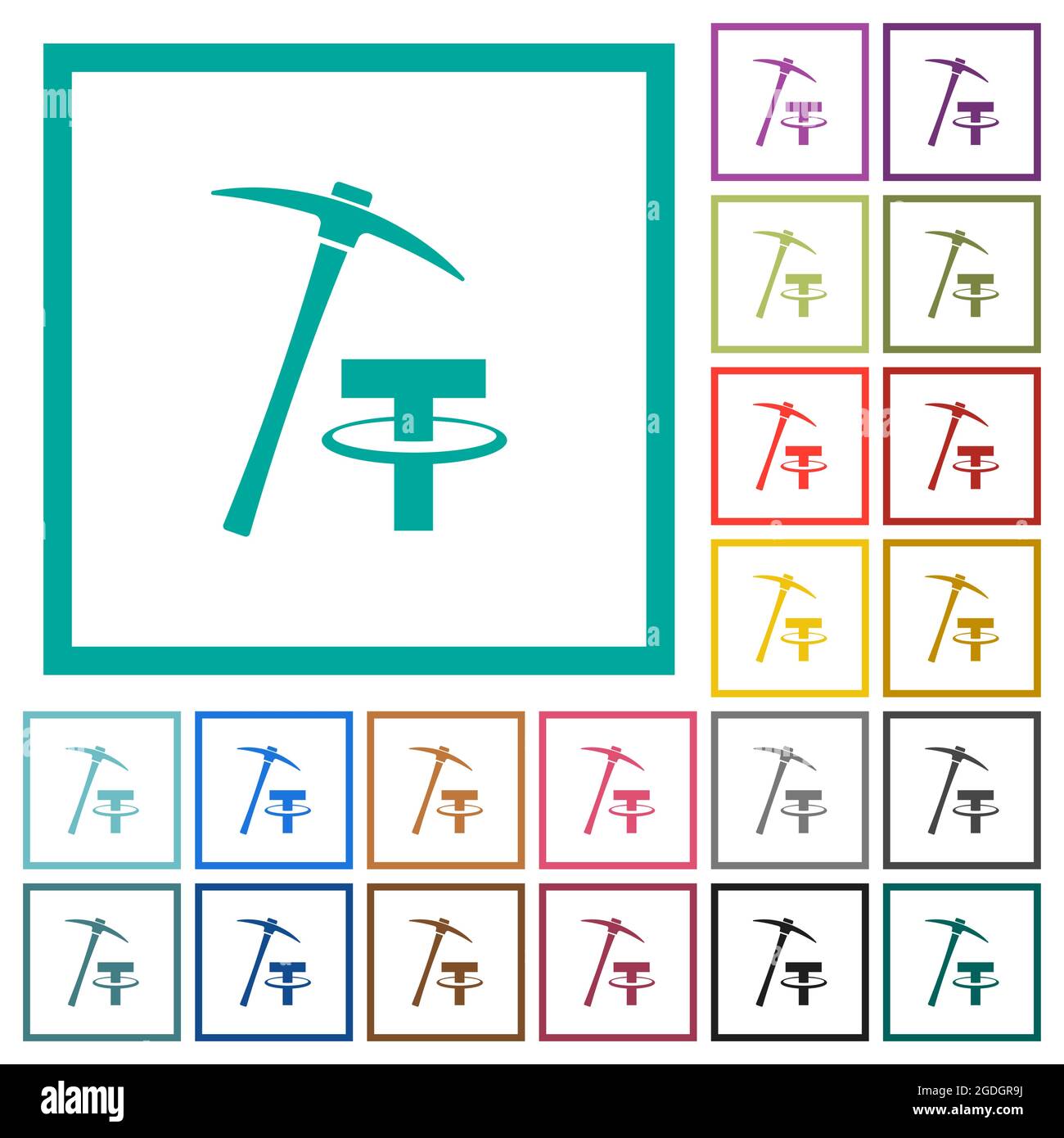 Tether cryptocurrency mining flat color icons with quadrant frames on ...