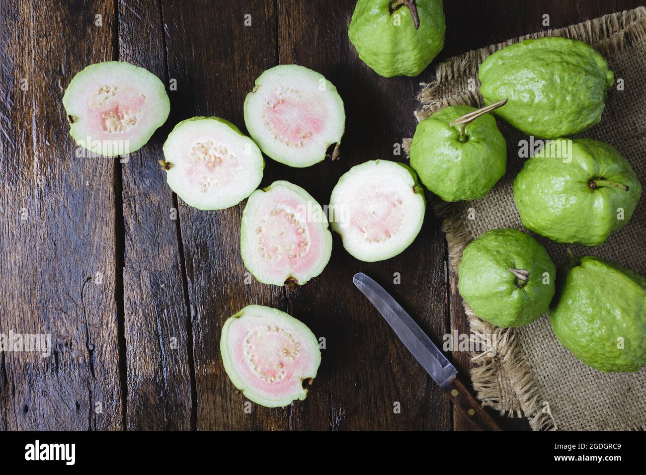 Closeup of sliced guava. Top view Stock Photo - Alamy