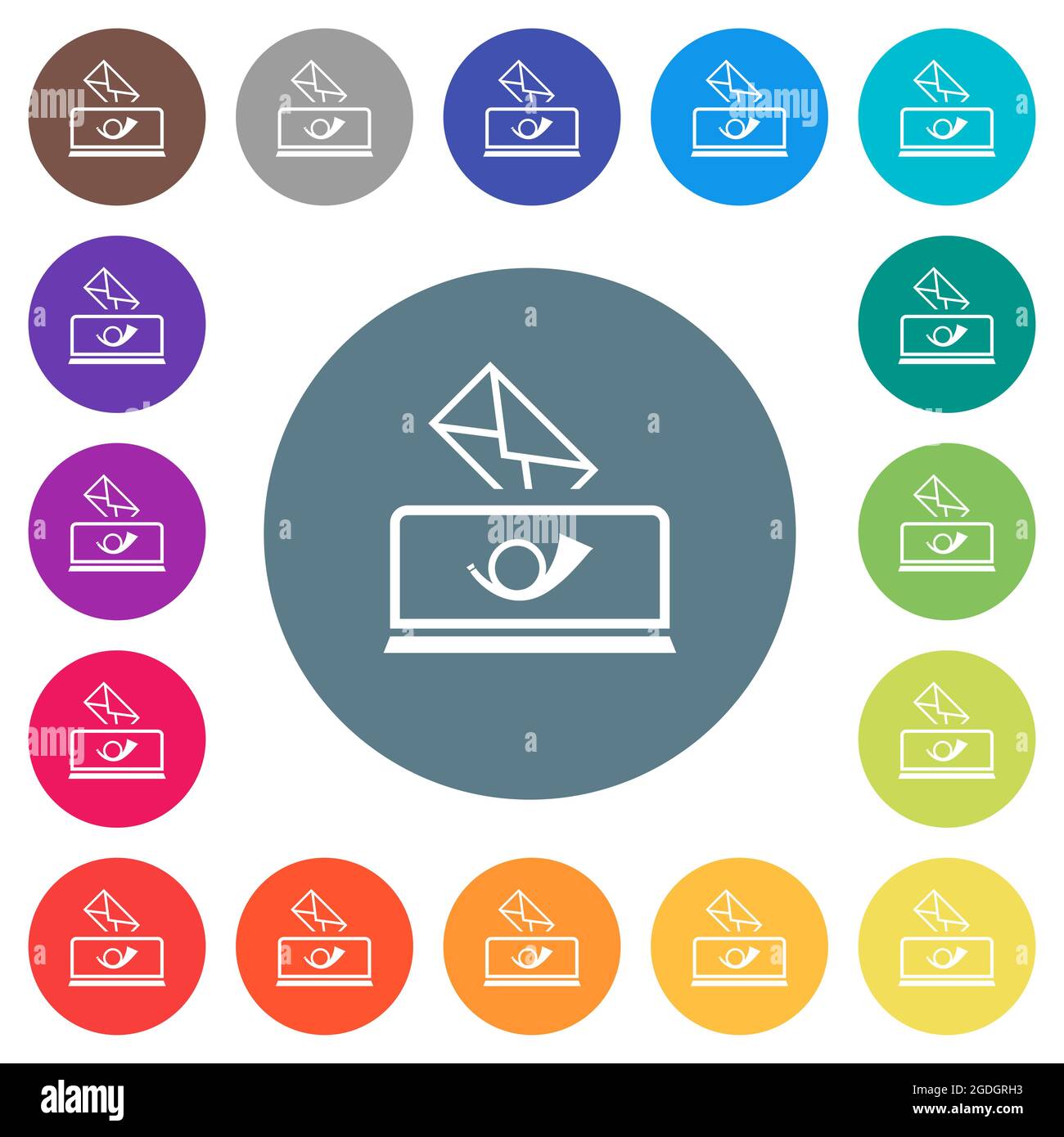 Sending mail outline flat white icons on round color backgrounds. 17 ...
