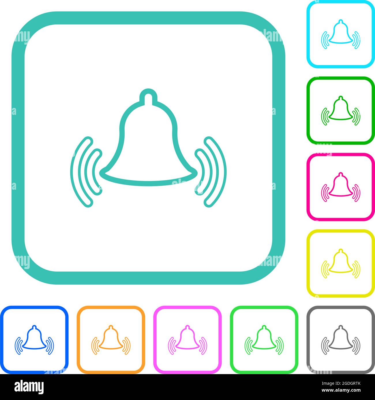 Ringing bell outline vivid colored flat icons in curved borders on ...
