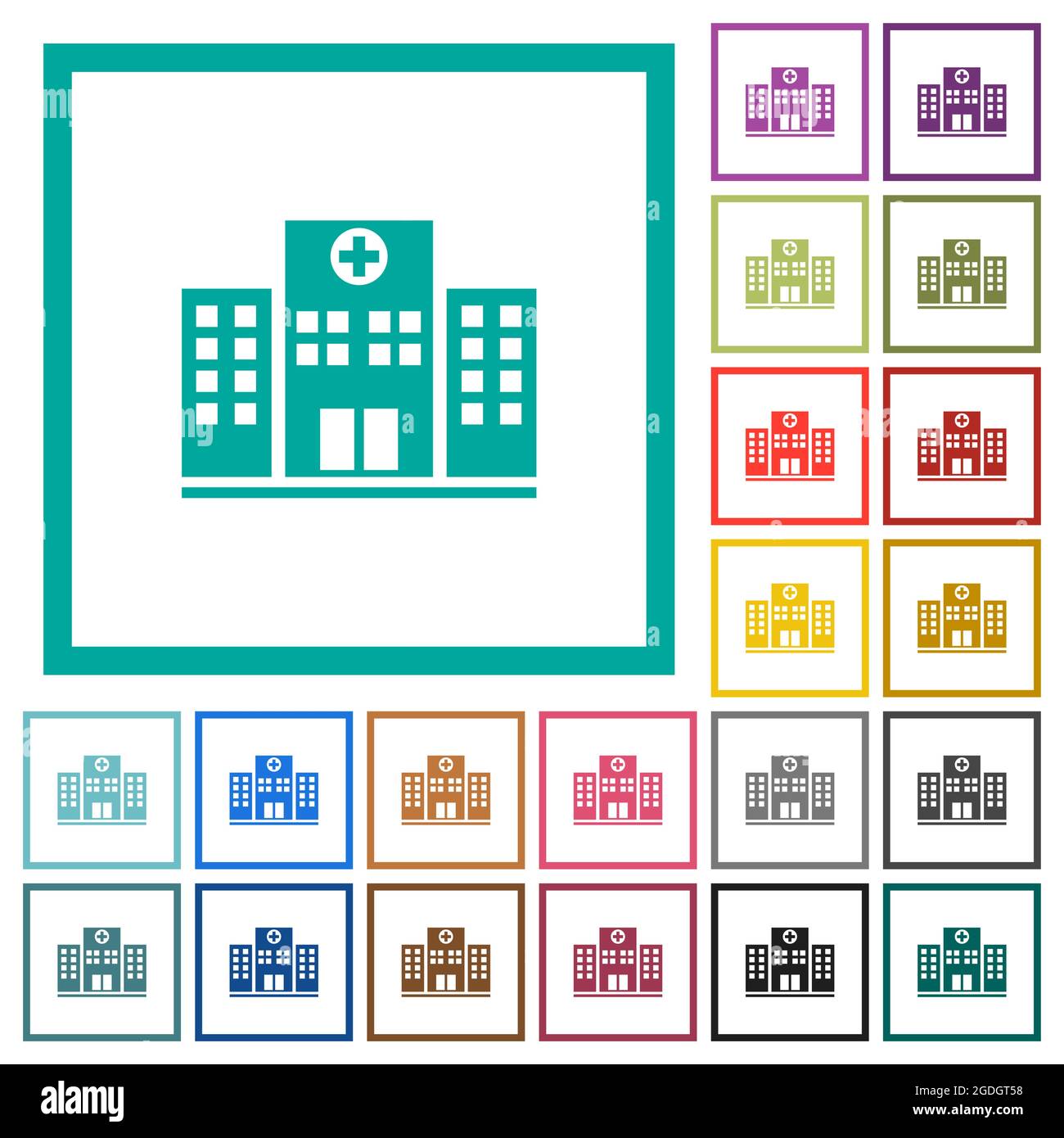 Hospital flat color icons with quadrant frames on white background ...