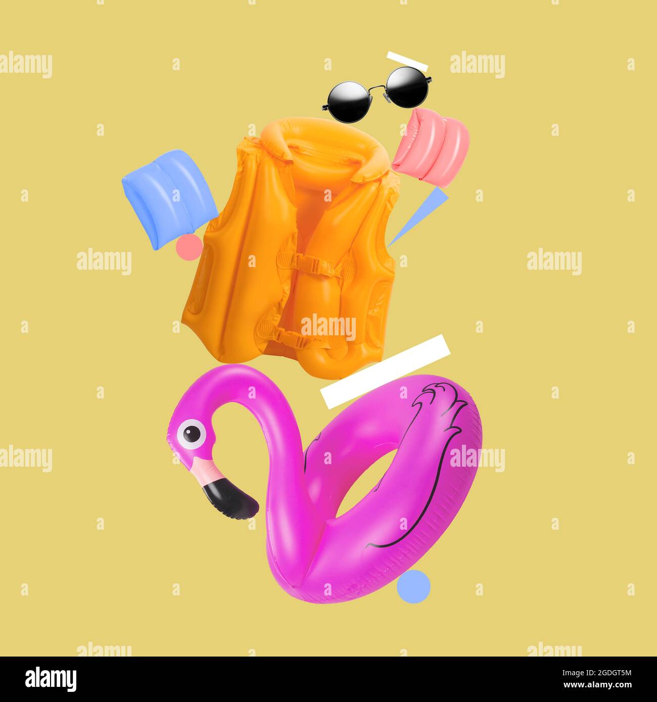 Contemporary collage. Creative static composition with swimming ...