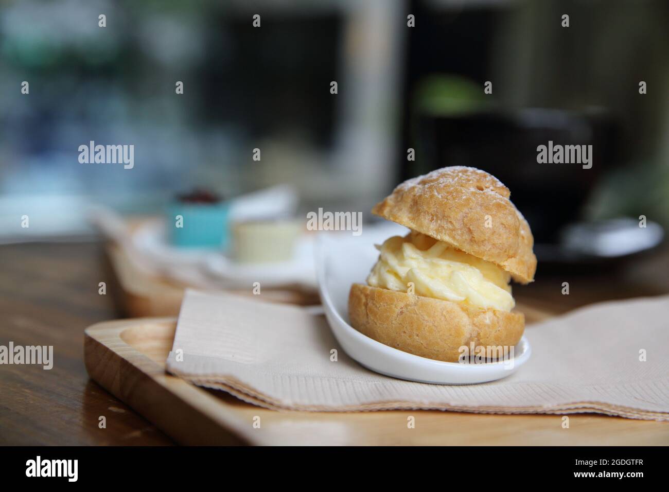 Choux cream with fruit Stock Photo - Alamy