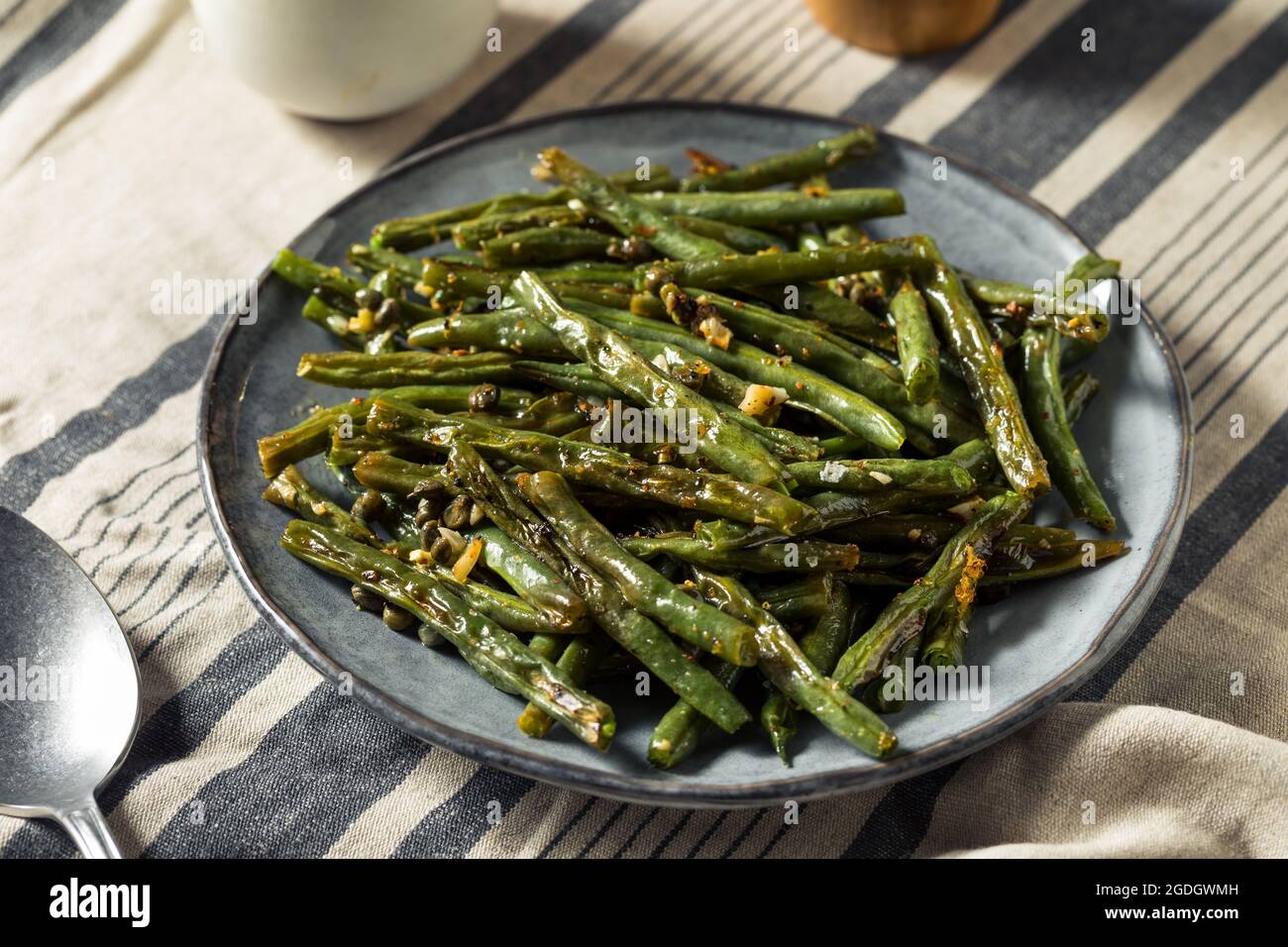 Healthy Homemade Roasted Green Beans with Garlic and Capers Stock Photo ...