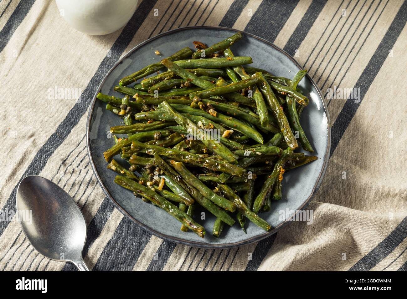 Healthy Homemade Roasted Green Beans with Garlic and Capers Stock Photo ...