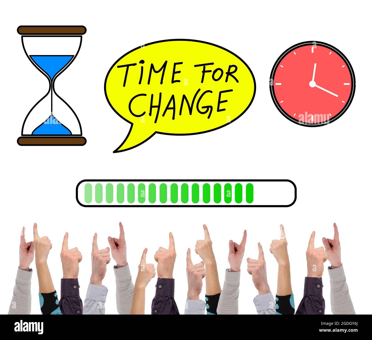 Time for change concept on white background pointed by several fingers ...