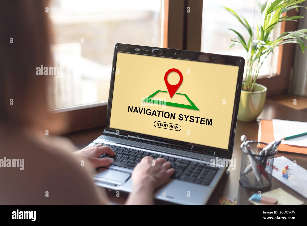 Laptop screen displaying a navigation system concept Stock Photo - Alamy