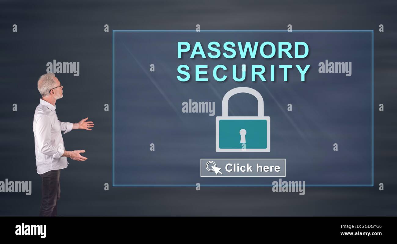 Businessman showing a password security concept on a wall screen Stock ...