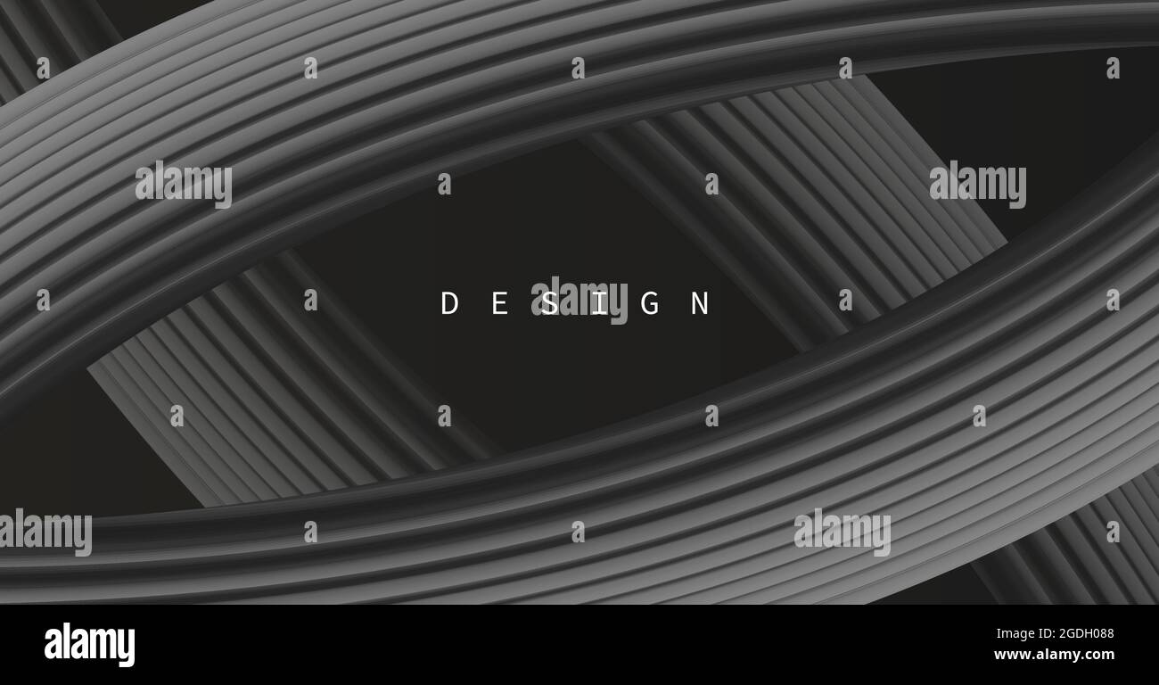 Abstract black background with twist of flexible shapes creating frame ...