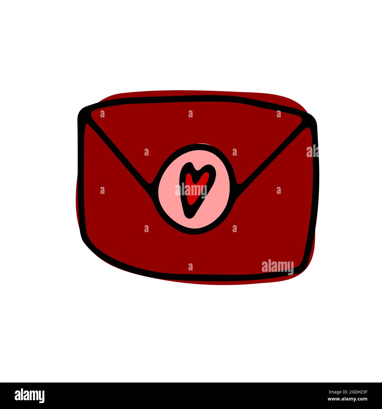 Doodle mailing envelope with heart. Hand-drawn red letter icon isolated ...