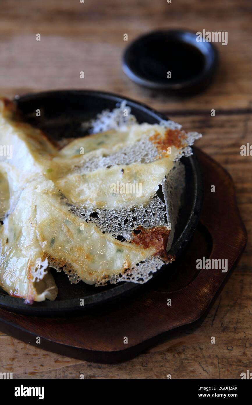 gyoza on wood background , Japanese food appetizer Stock Photo - Alamy