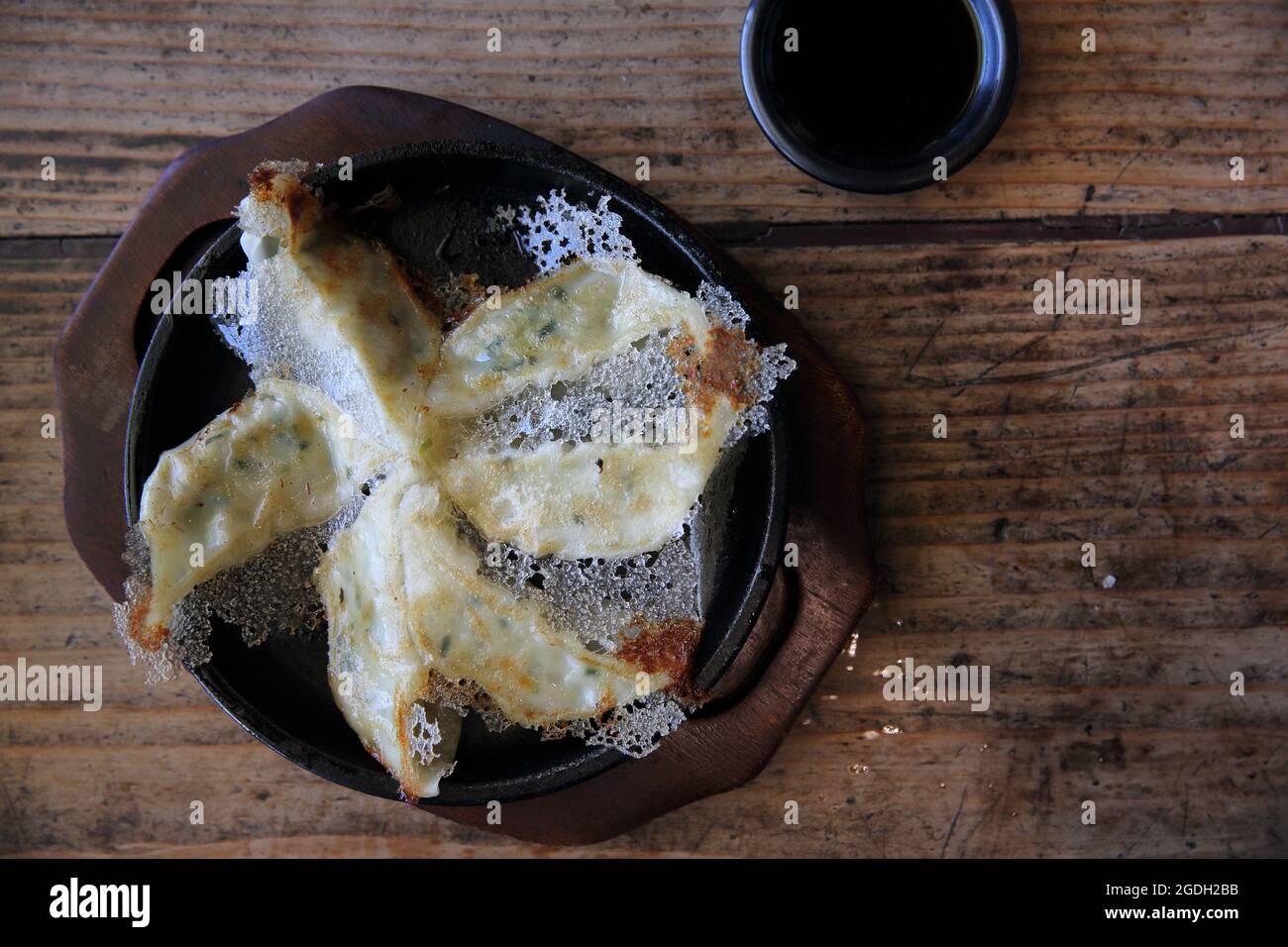 gyoza on wood background , Japanese food appetizer Stock Photo - Alamy