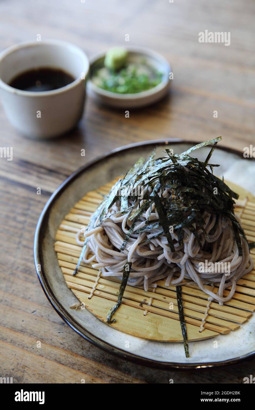 Soba noodles on wood background , Japanese food Stock Photo - Alamy