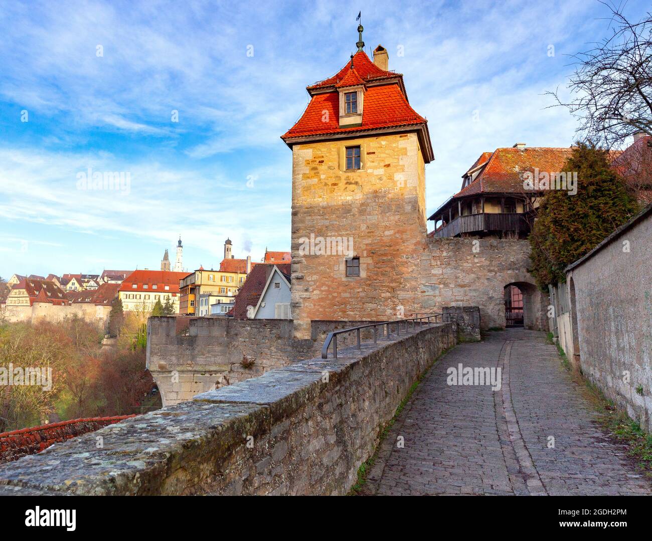 View of the stone towers and medieval buildings in the historic city ...