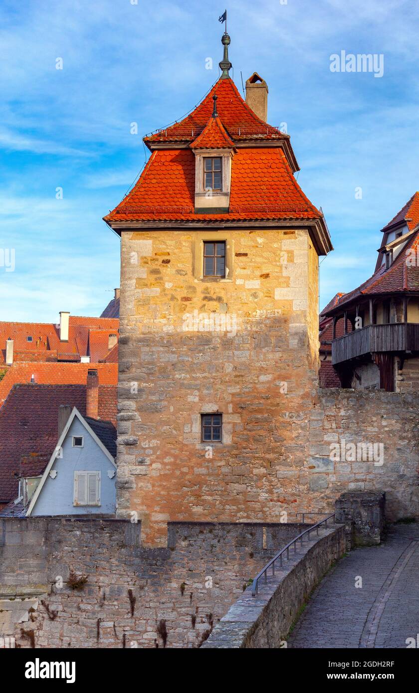 View of the stone towers and medieval buildings in the historic city ...