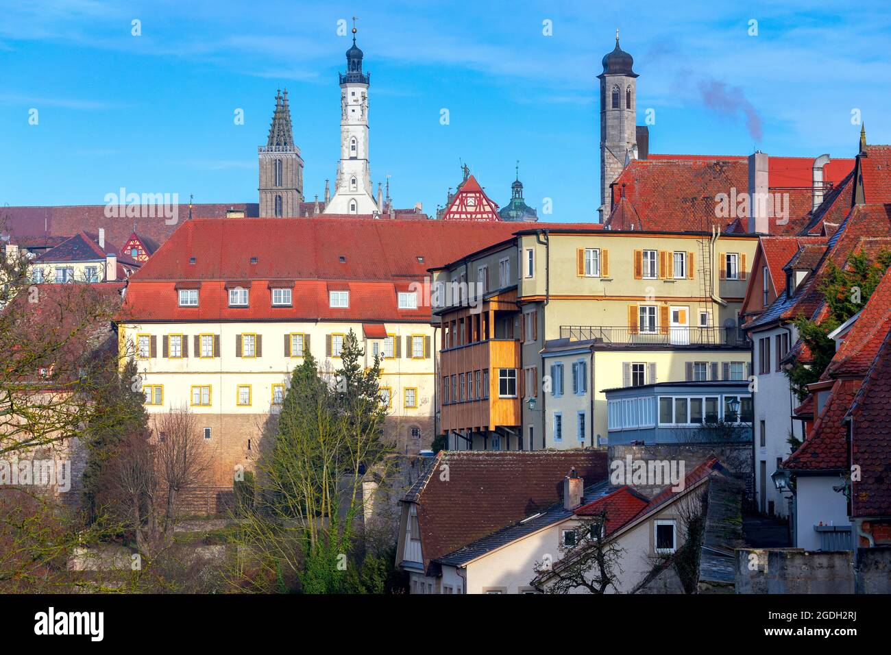 View of the stone towers and medieval buildings in the historic city ...