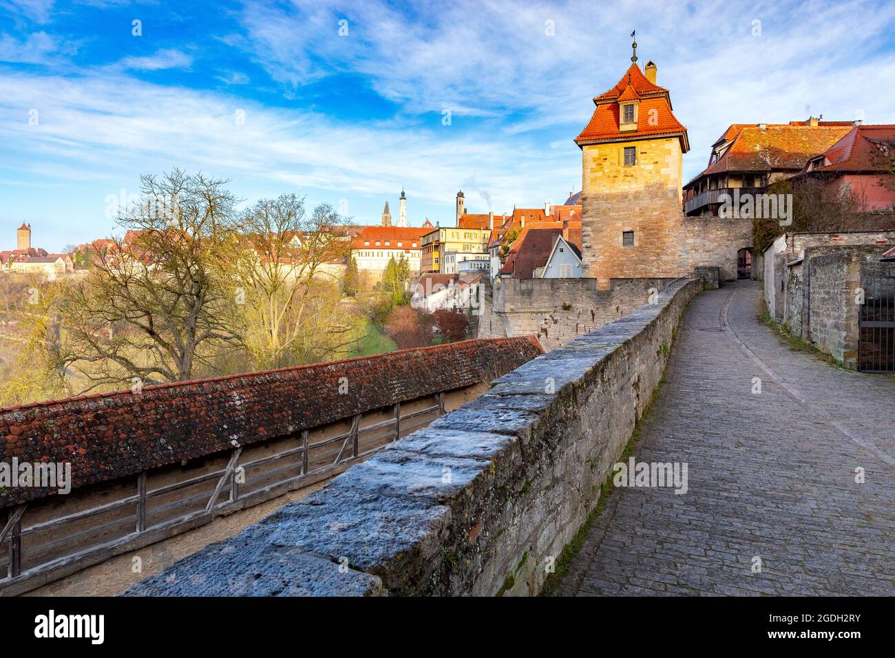 View of the stone towers and medieval buildings in the historic city ...