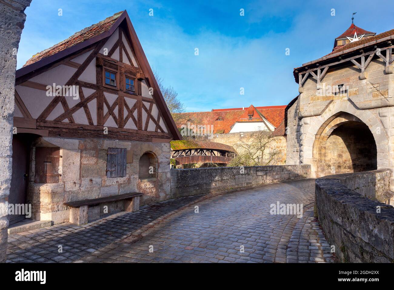 View of the stone towers and medieval buildings in the historic city ...