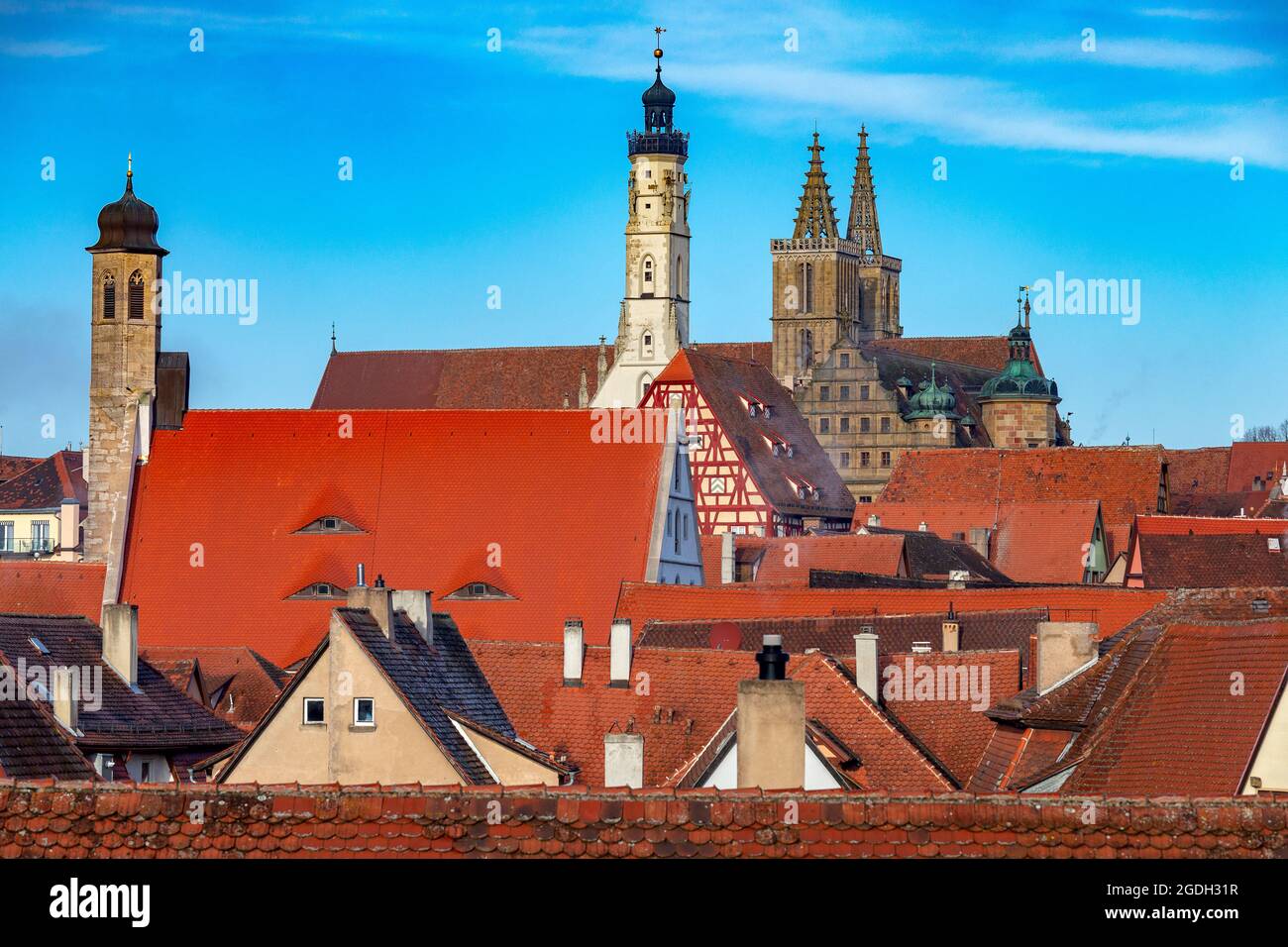 View of the stone towers and medieval buildings in the historic city ...