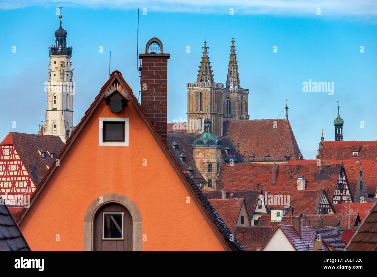 View of the stone towers and medieval buildings in the historic city ...