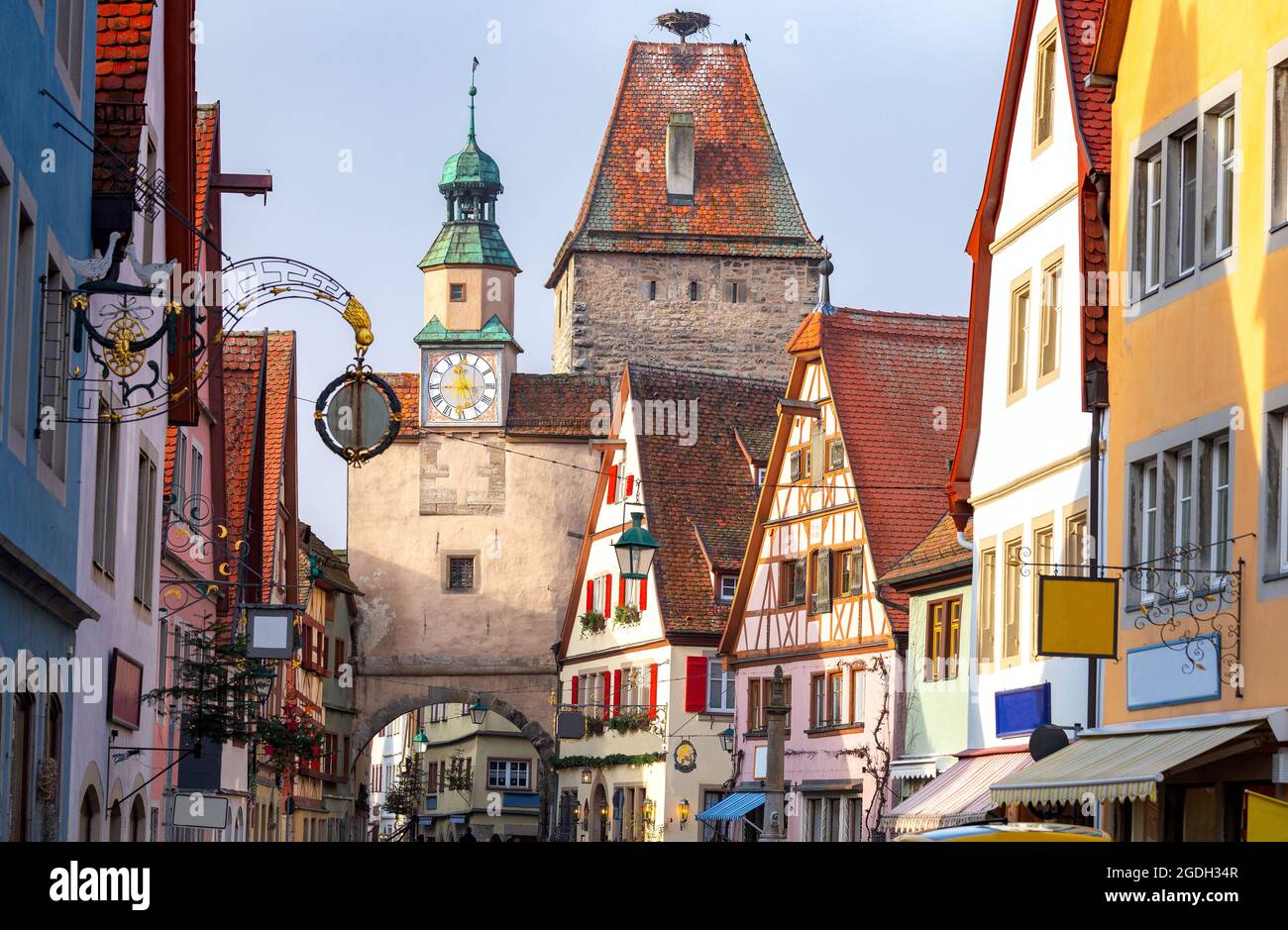 View of the stone towers and medieval buildings in the historic city ...