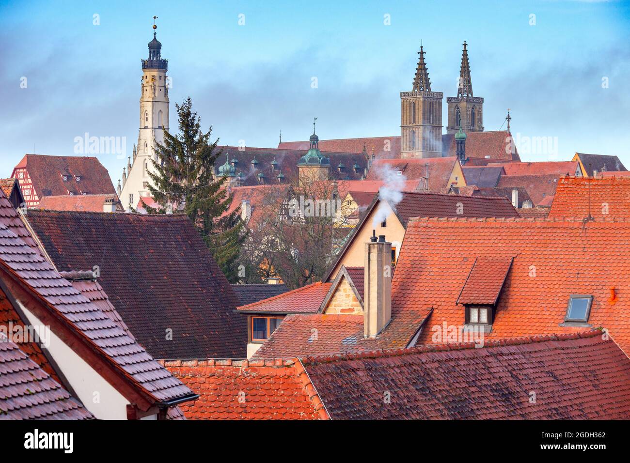 View of the stone towers and medieval buildings in the historic city ...