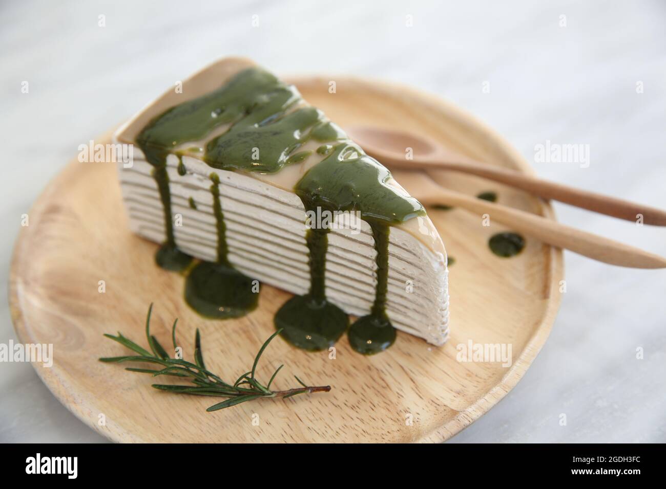 Green tea crape cake sweet food Stock Photo - Alamy