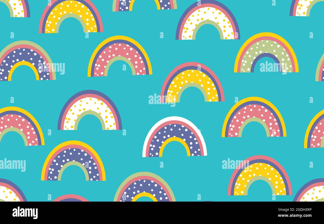 Trendy seamless pattern with colorful rainbow on color background ...