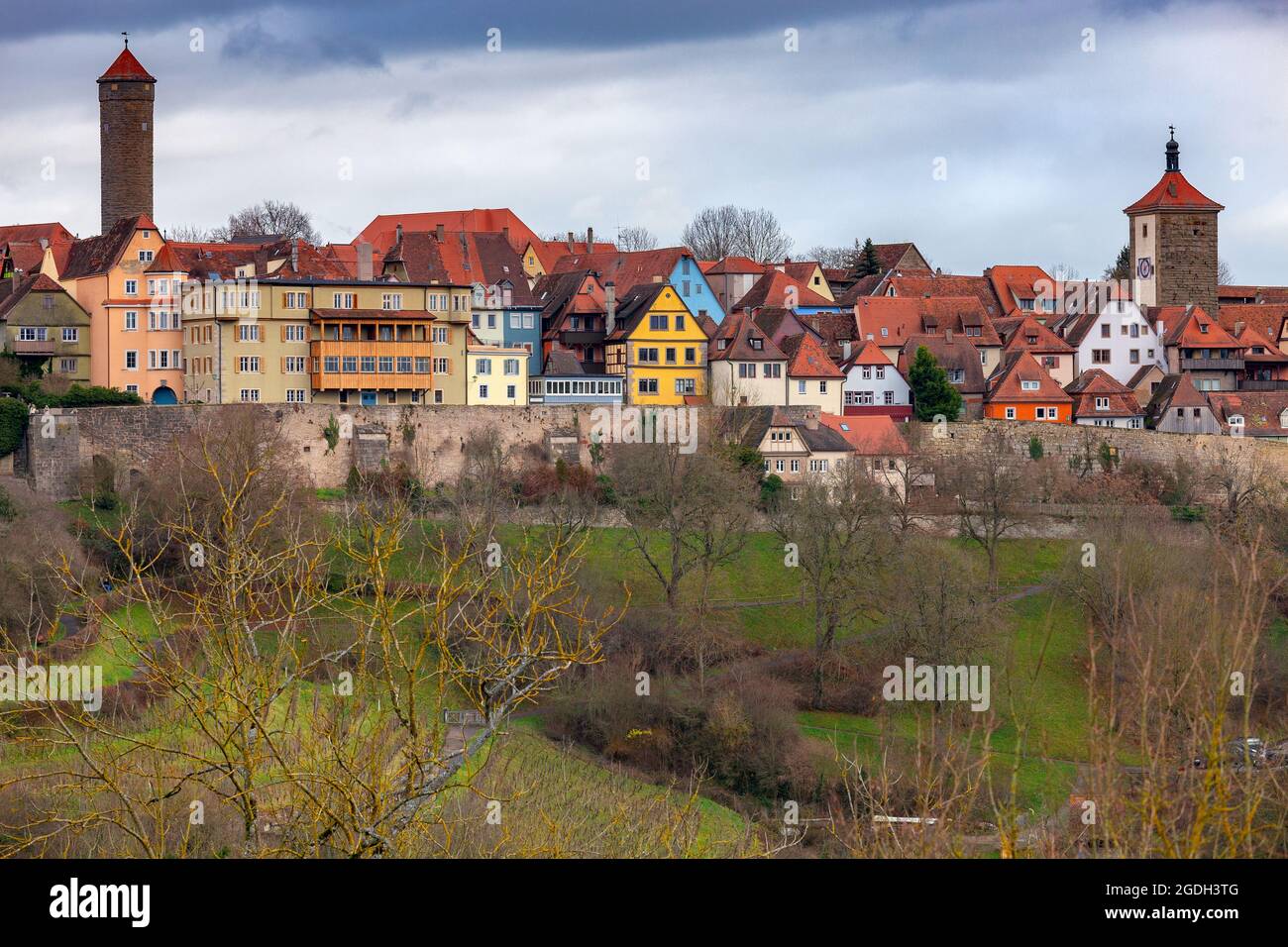 View of the stone towers and medieval buildings in the historic city ...