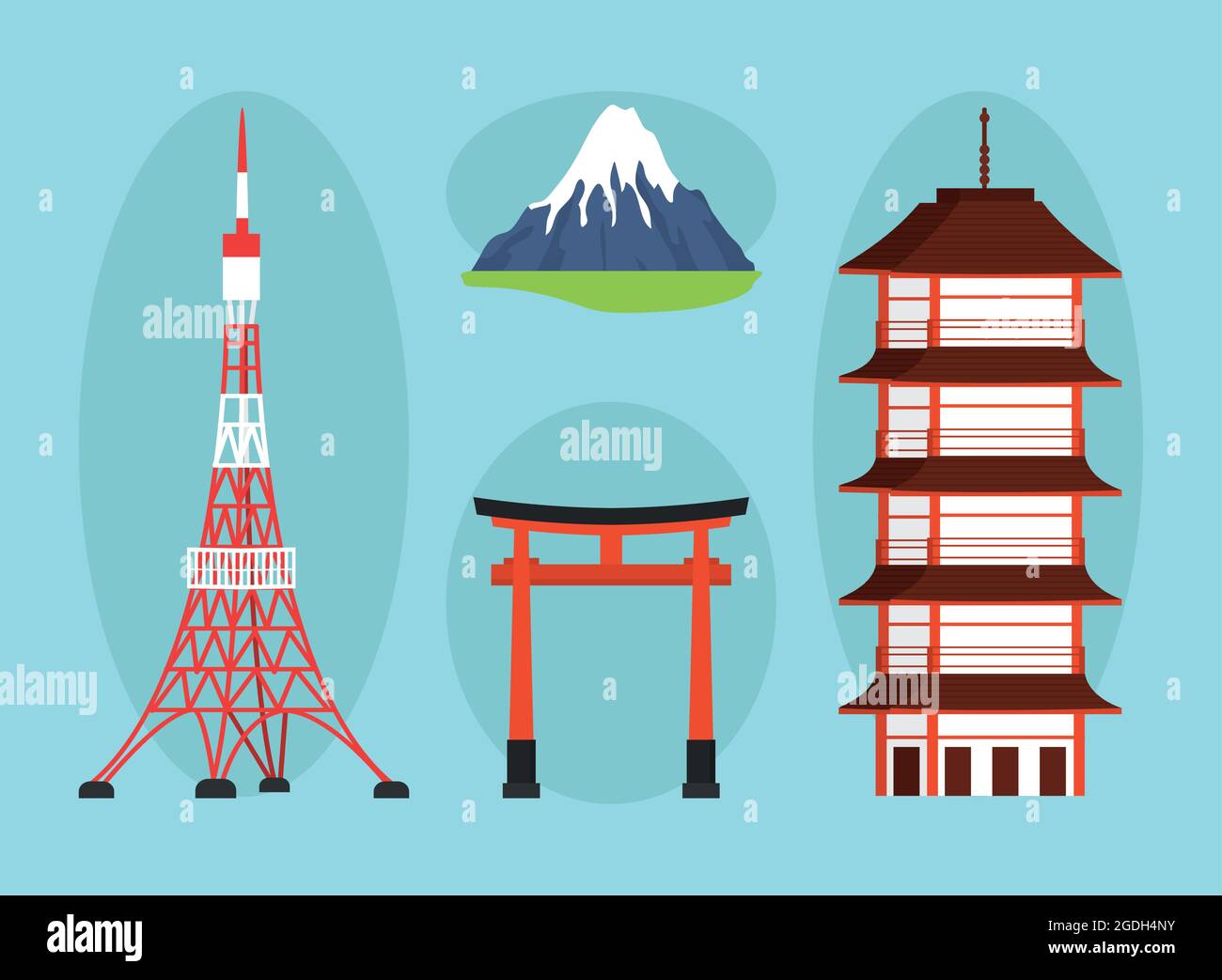 Japan famous symbols on blue background Stock Vector Image & Art - Alamy