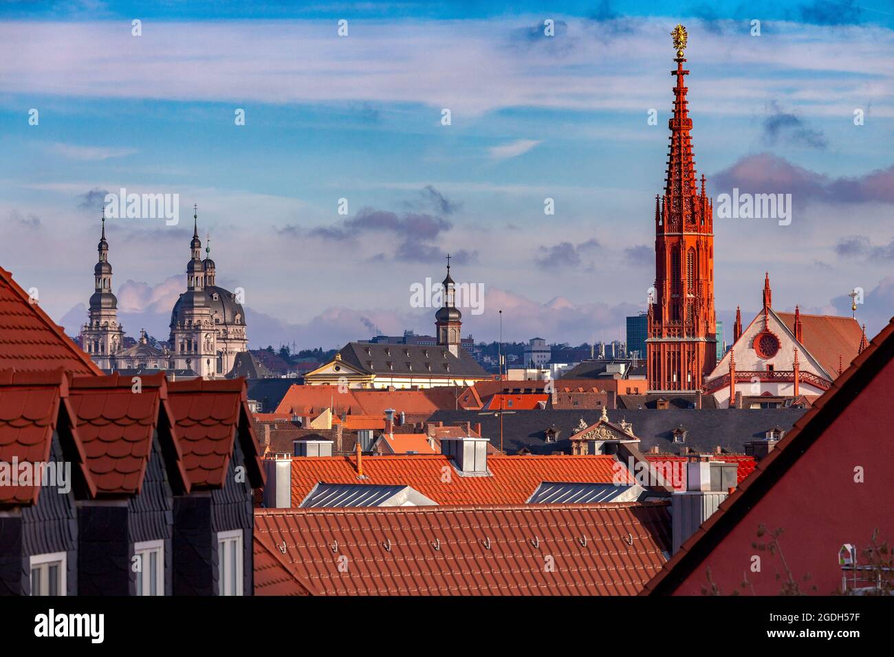 Scenic aerial view of the city on a sunny day. Wurzburg Bavaria Germany ...