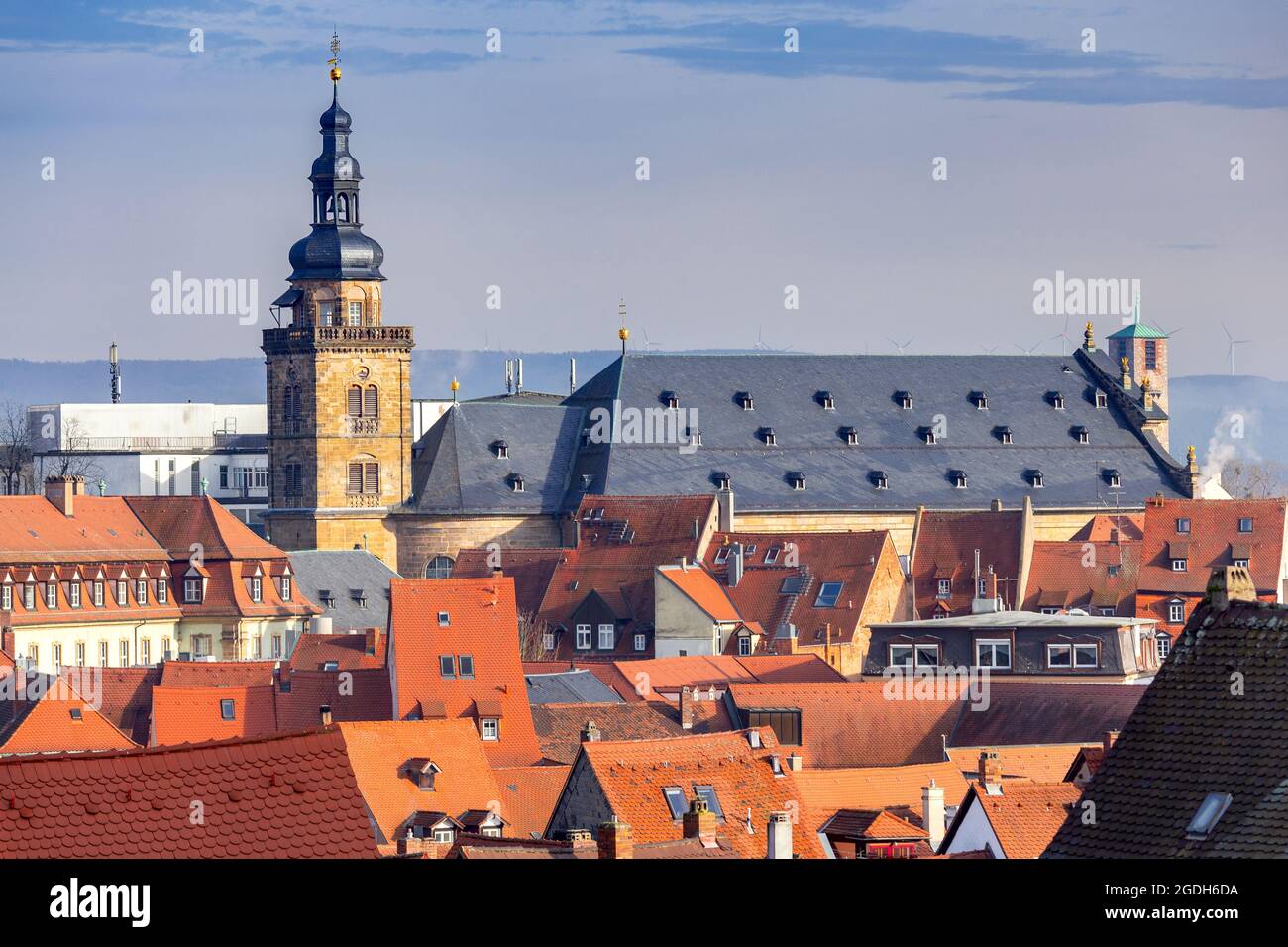 Scenic aerial view of the old city at sunset. Bamberg. Bavaria Germany ...