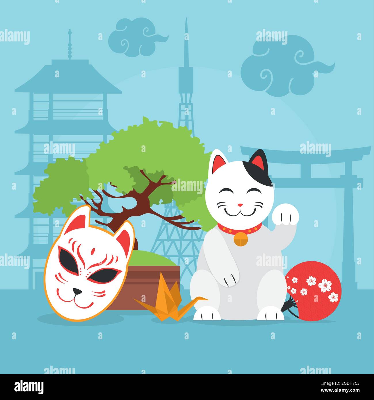 japanese lucky cat illustration and related icons Stock Vector Image ...