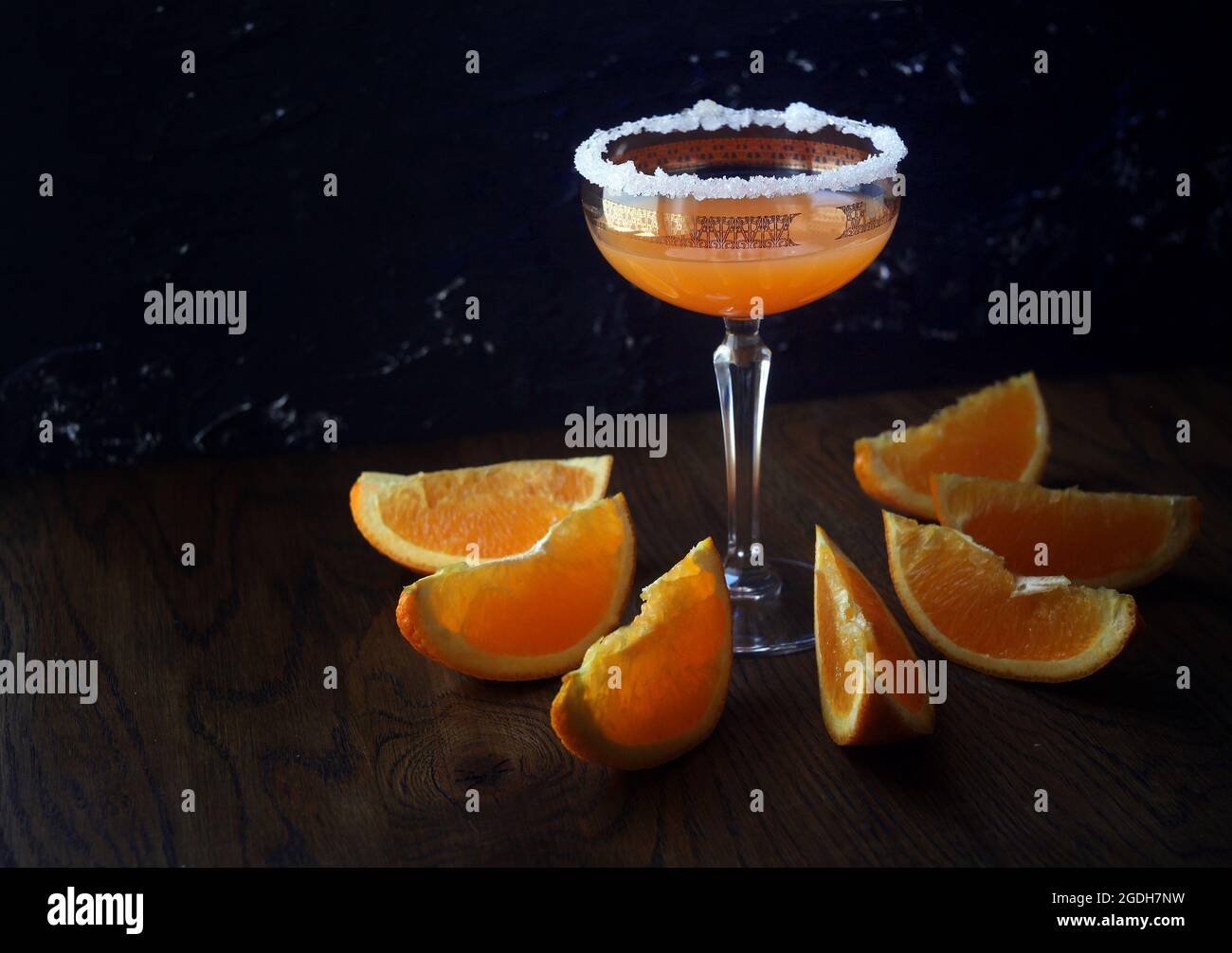 orange cocktail at the glass with sugar. Refreshing Boozy Sidecar ...