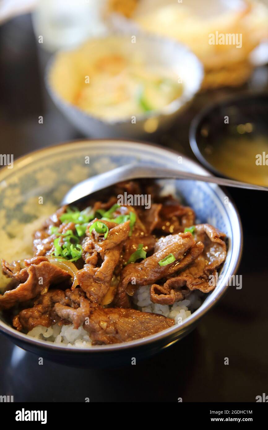 Gyudon , Beef bowl on rice , Japanese food Stock Photo - Alamy