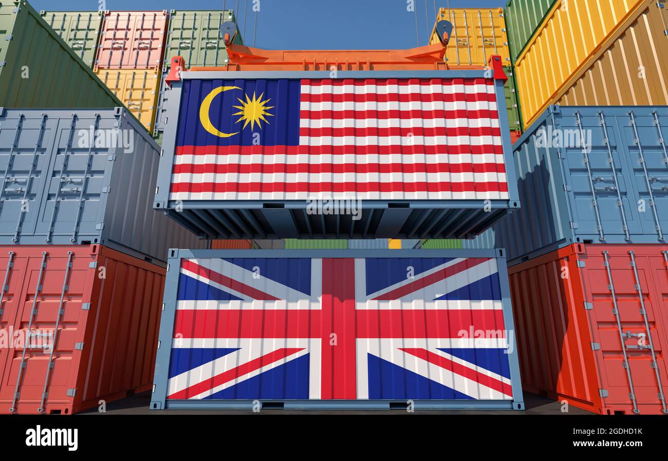 Container Terminal. Two cargo Container with United Kingdom and ...