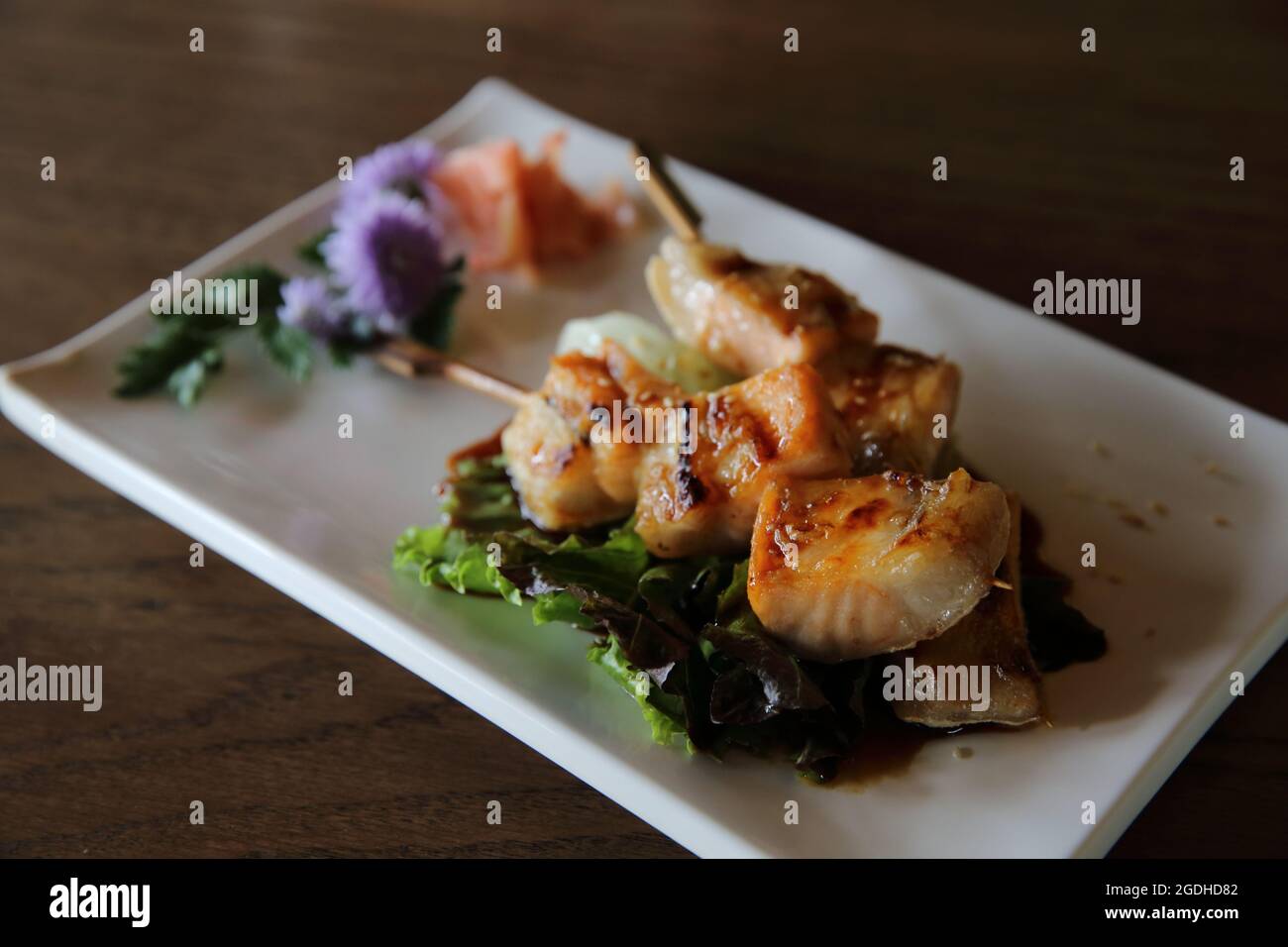 Grilled salmon stick , Salmon teriyaki , Japanese food Stock Photo - Alamy