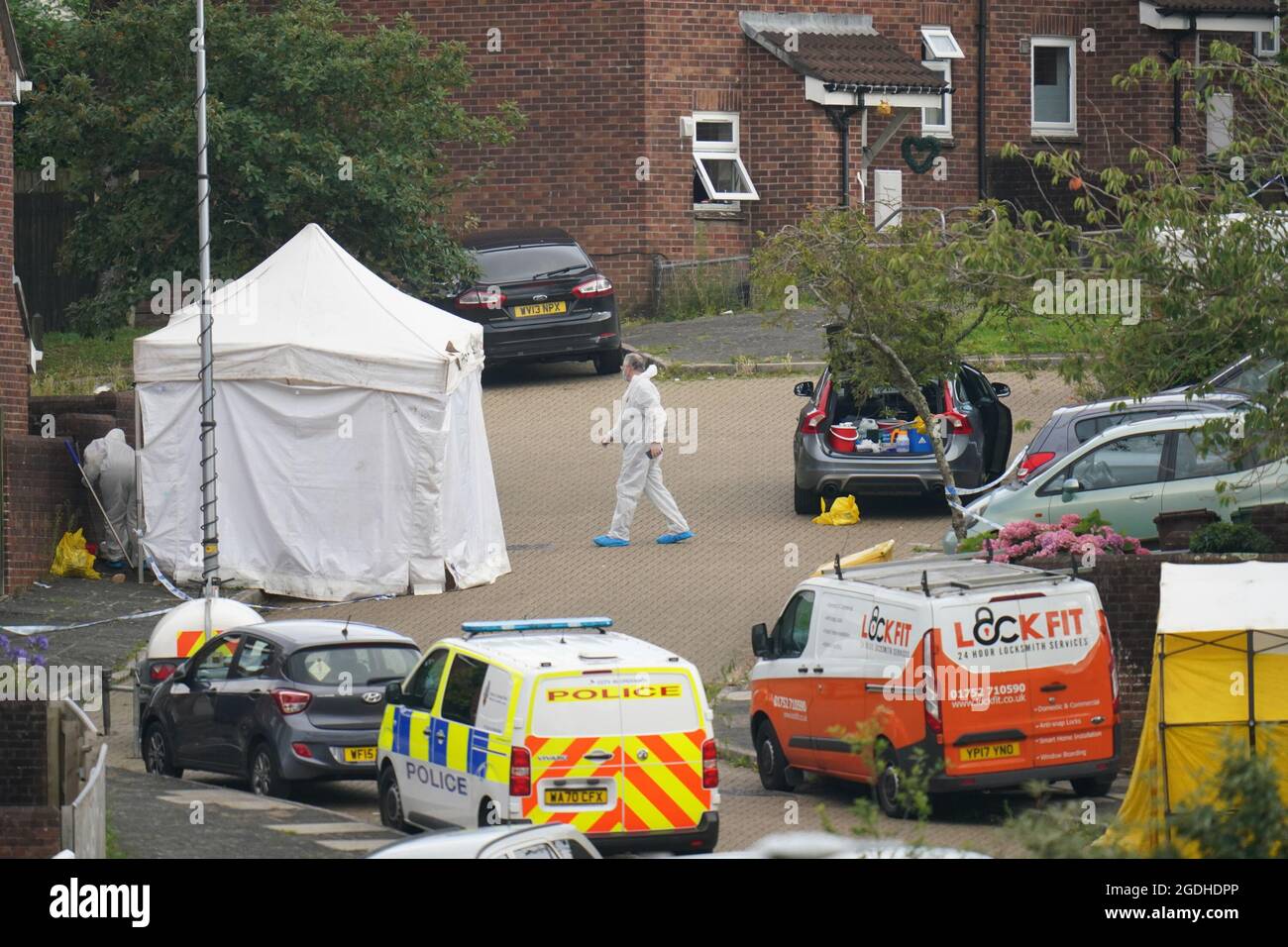 Police forensic work continues at the scene in Biddick Drive in the ...