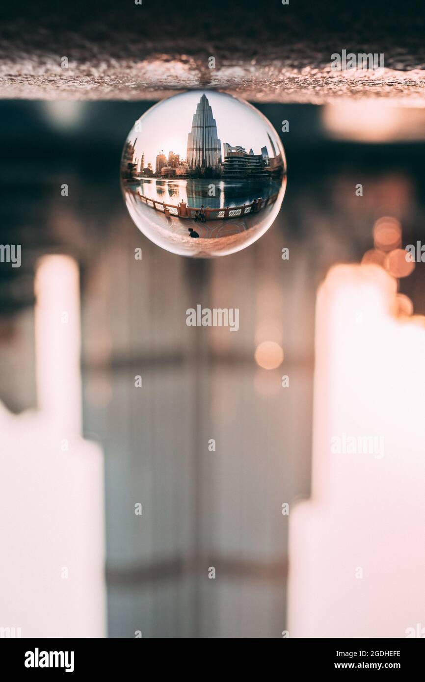 Highest building in the world reflecting in a glass ball in Dubai Stock ...