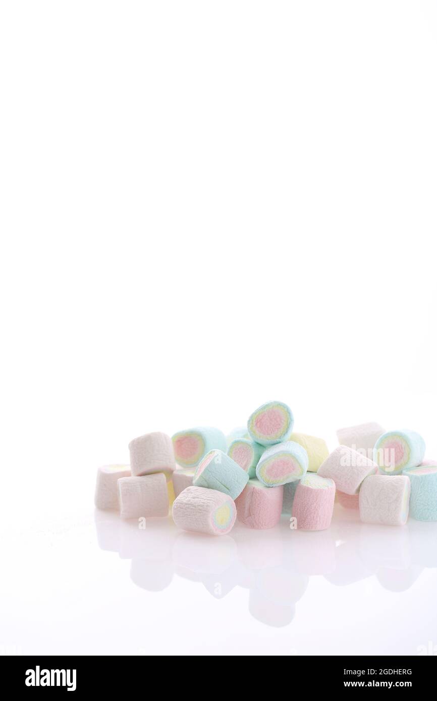 Pastel colourful marshmallows isolated in white background Stock Photo ...