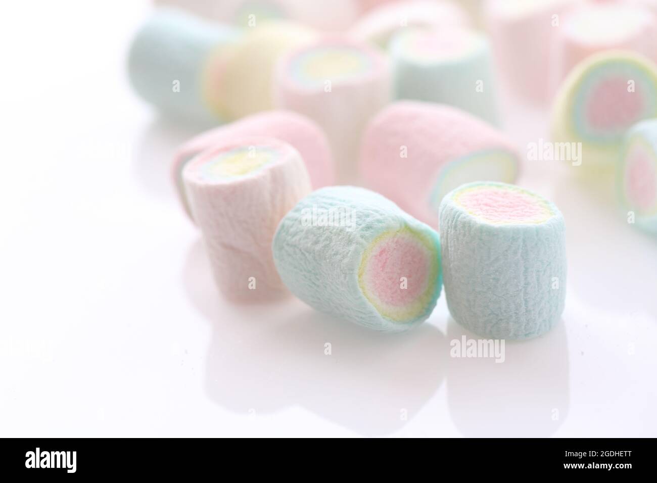 Pastel colourful marshmallows isolated in white background Stock Photo ...