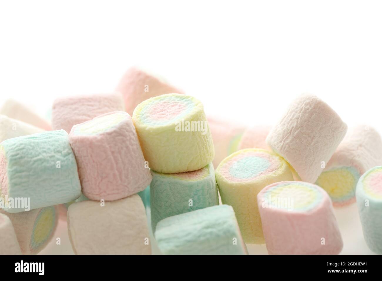 Pastel colourful marshmallows isolated in white background Stock Photo ...