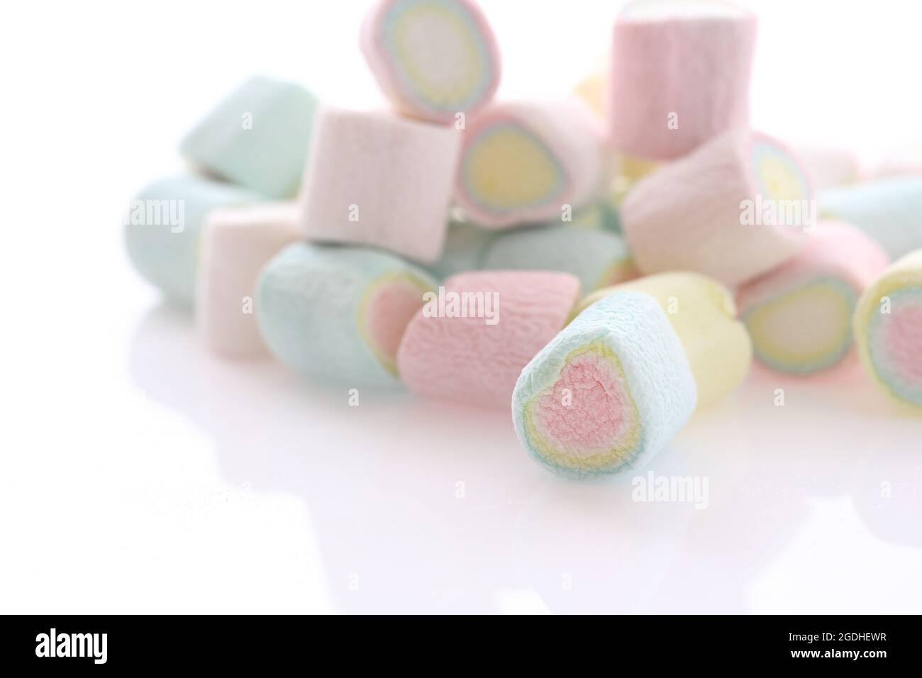Pastel colourful marshmallows isolated in white background Stock Photo ...