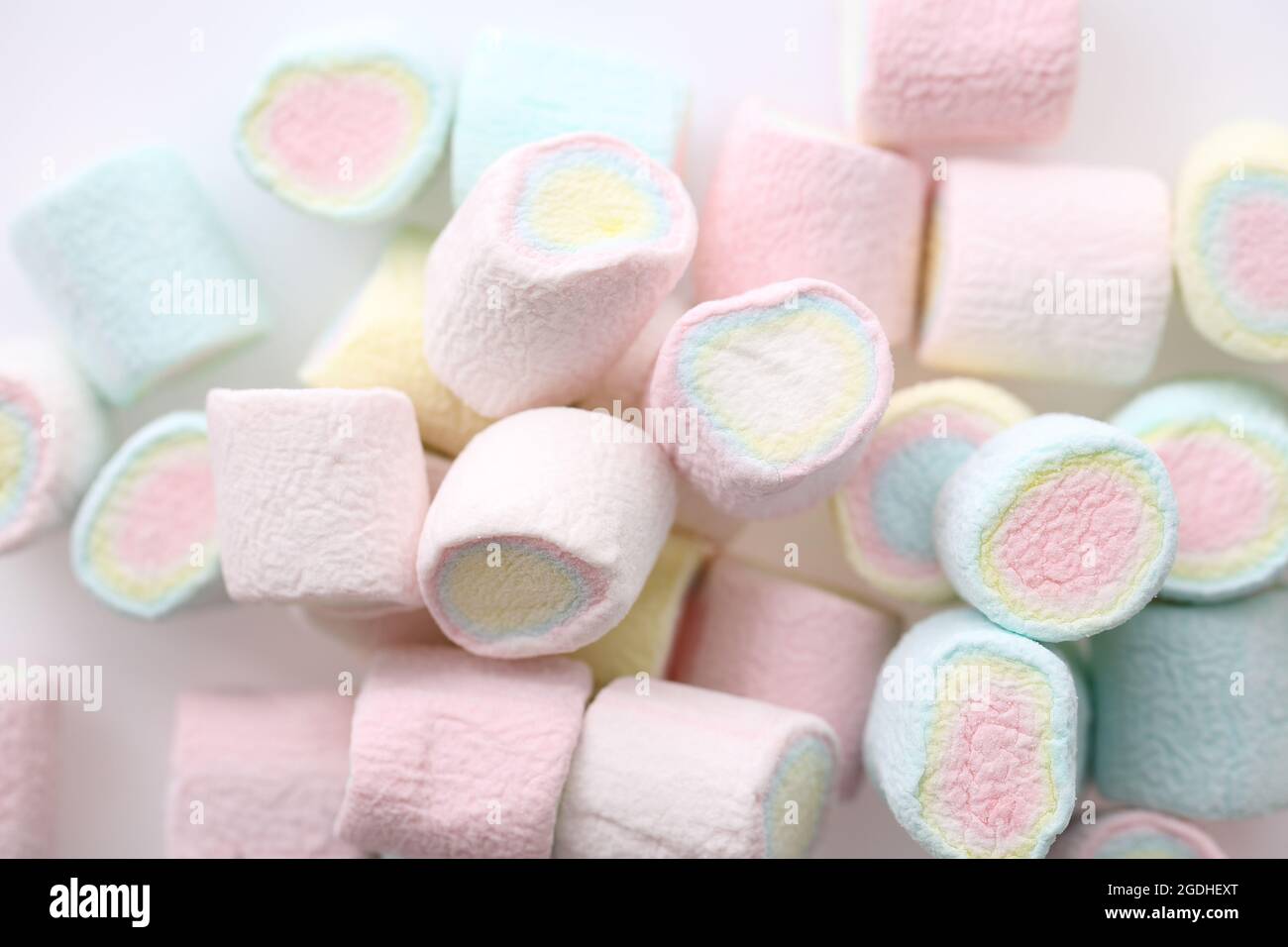 Pastel colourful marshmallows isolated in white background Stock Photo ...