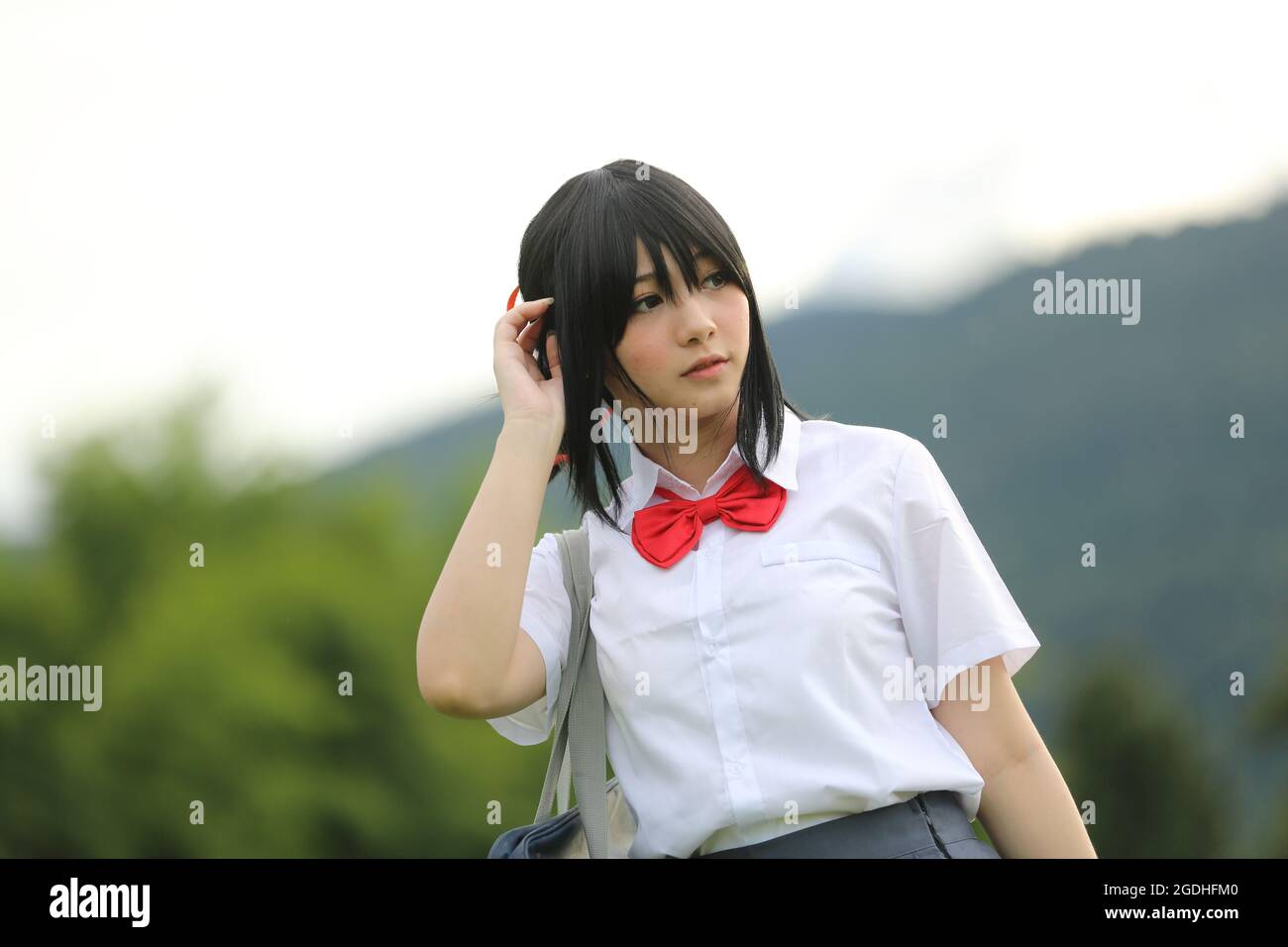 portrait of japanese school girl outdoor in countryside Stock Photo - Alamy