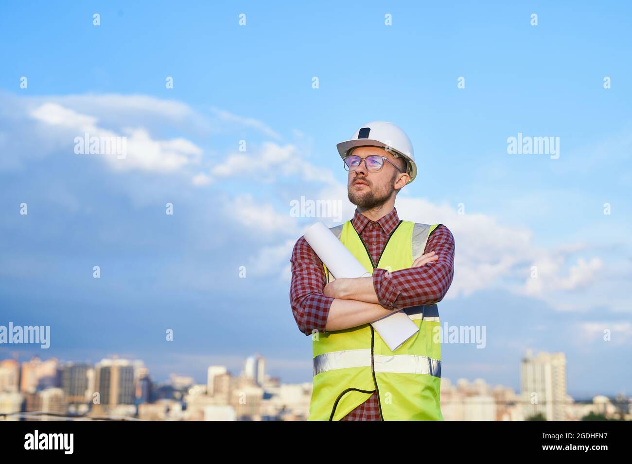 Attractive caucasian male inspector, supervisor or construction ...